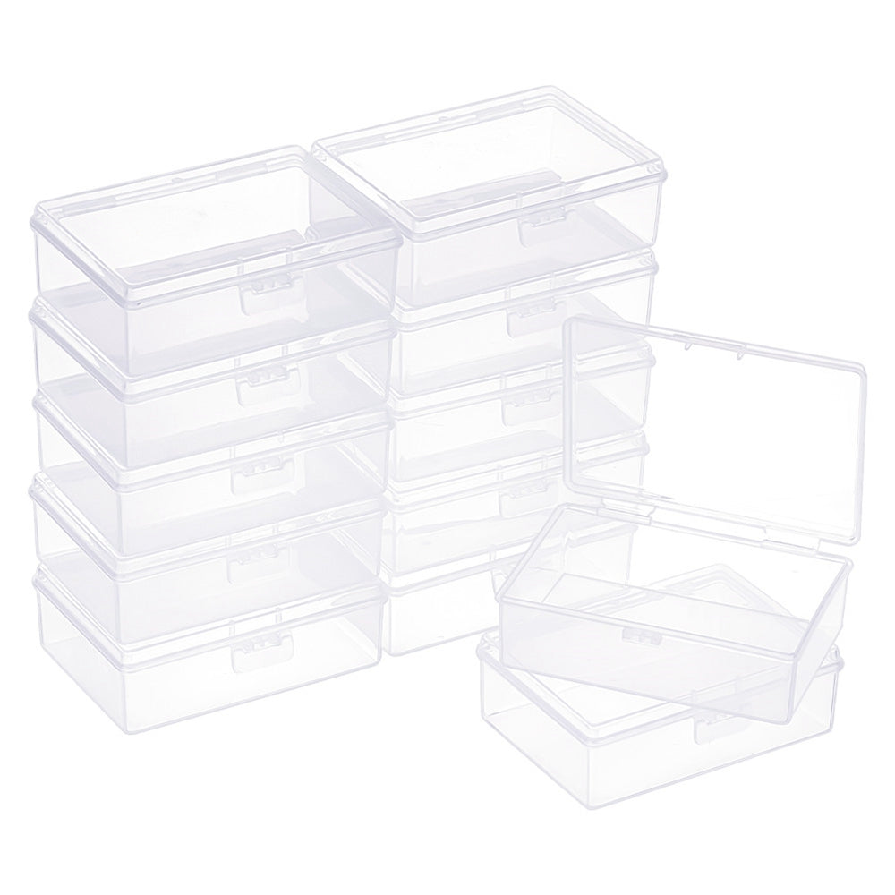 CRASPIRE 12 pcs Plastic Bead Containers, Rectangle, Clear, 9.5x6.5x3.2cm